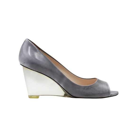 Prada | Shoes | Prada Transparent Wedge Peep Toe Pumps In Grey Leather ...